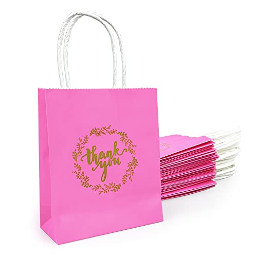 20 Pack 5.9 x 4.8 x 2.4 inch Thank You Party Bags Party Favor Bags Paper Gift Bags with Handles for Shopping Wedding Goodies Baby Shower Birthday Party Favor (Pink)