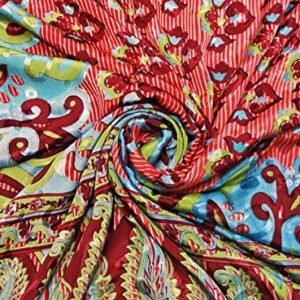 Peegli Women's Vintage Red Floral Saree Indian Crepe Silk Sari 5 Yards DIY Fabric