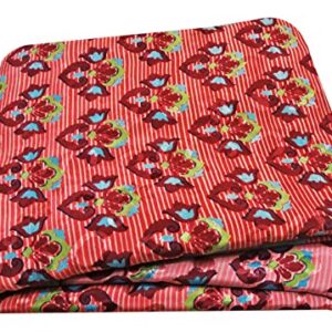 Peegli Women's Vintage Red Floral Saree Indian Crepe Silk Sari 5 Yards DIY Fabric