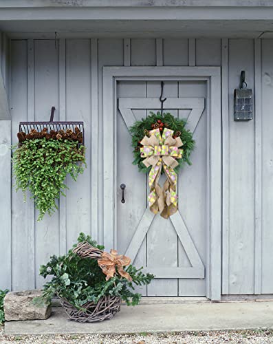 Large Easter Wreath Bows for Front Door, Flaxen Burlap Ribbon Bow Easter Bunny Bows Holiday Spring Bow Tree Topper Bows for Easter Party Decorations Supplies