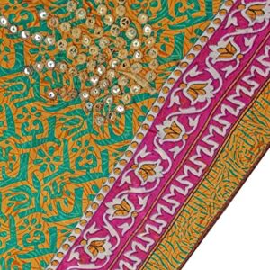 Peegli Women's Vintage Orange Floral Saree Indian Fabric DIY Crepe Silk 5 Yards Sari