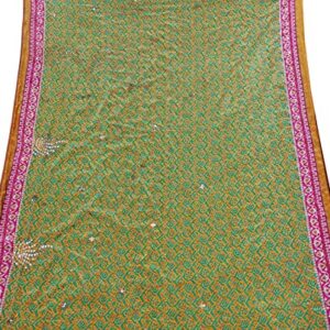 Peegli Women's Vintage Orange Floral Saree Indian Fabric DIY Crepe Silk 5 Yards Sari