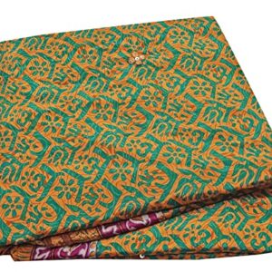 Peegli Women's Vintage Orange Floral Saree Indian Fabric DIY Crepe Silk 5 Yards Sari