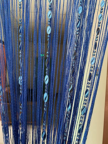 ZiDeTang Beaded Door Curtain Tassel Room Divider (39.30" x 78.50", Dark Blue)