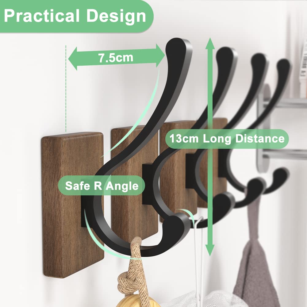 bussdis Wood Wall Hooks for Hanging - 4 Pack Hooks Wall Mounted, Wooden Rustic Farmhouse Heavy Duty Towel Hooks, Hooks for Coats, Towel, Hat, Keys, Purse, Bag and Robe