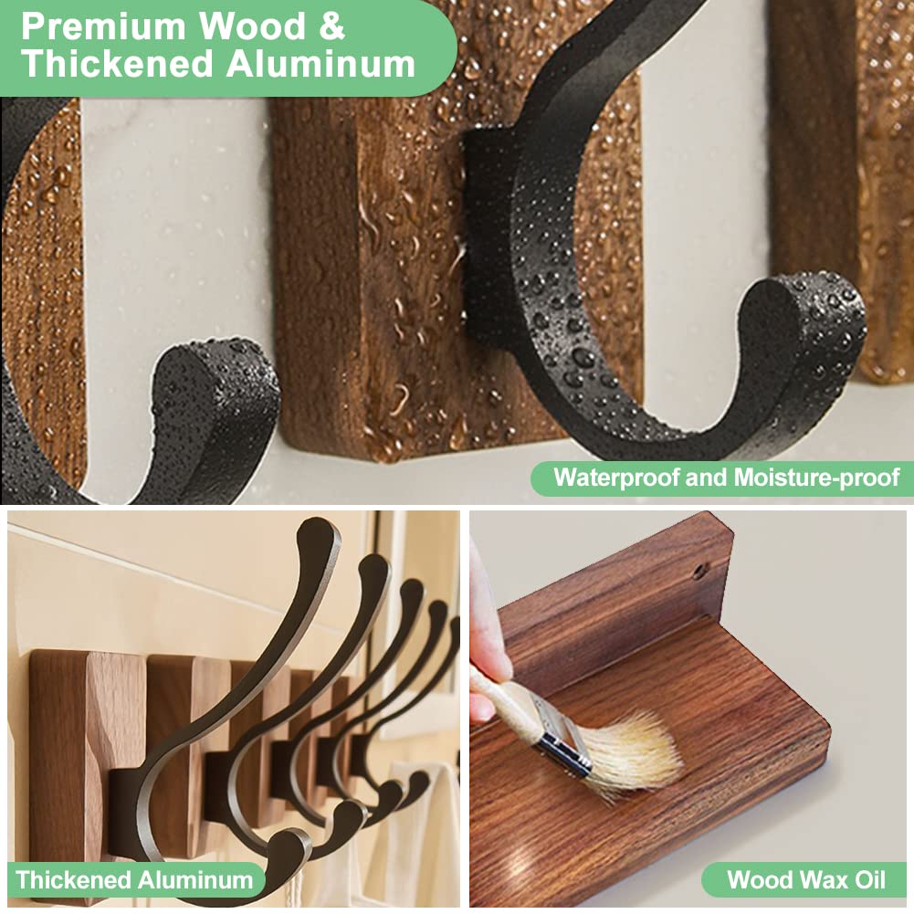 bussdis Wood Wall Hooks for Hanging - 4 Pack Hooks Wall Mounted, Wooden Rustic Farmhouse Heavy Duty Towel Hooks, Hooks for Coats, Towel, Hat, Keys, Purse, Bag and Robe