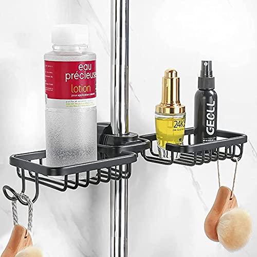 Hangningo Faucet Sponge Holder Soap Dishcloth Brush Sink Caddy Drain Rack Aluminum Organizer for Kitchen Bathroom with Hook, Matte Black