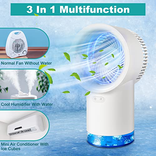 Portable Air Conditioner Fan with 3 Speeds, USB 3 in 1 Evaporative Air Cooler & Large Capacity Water Tank, Air Conditioner Fan for Room/Office/Outdoor