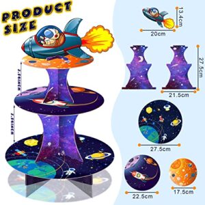 25 Pieces Space Cupcake Topper Decorations Set 24 Pcs Outer Space Cupcake Toppers with Space Party Favors Cupcake Stand Space Themed Baby Shower for Kids Boys Space Birthday Party Supplies