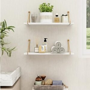 SUMGAR White Floating Shelves 16 Inch Gold Wall Mounted Floating Shelf for Bathroom Bedroom Kitchen Office Set of 2 Modern Wood Haing Shelf for Plant Book Storage and Display