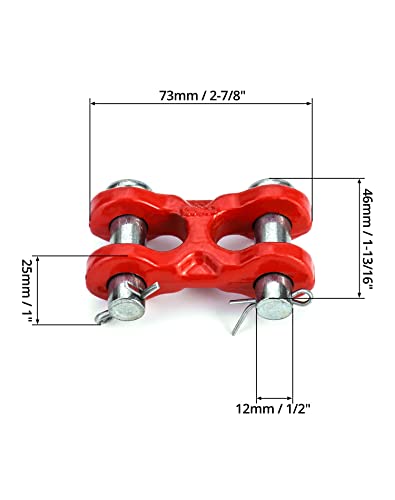 QWORK 3/8 Inches Twin Clevis Safety Chain Repair Links, 2 Pack Trailer Tie Down Links, Industrial Grade Heavy Duty Material - 6,600 LBS. Capacity