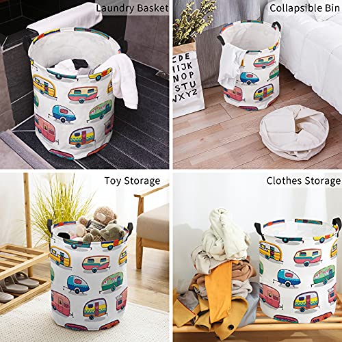 Laundry Basket Summer Camping Rv Cartoon Car,Waterproof 42L Collapsible Clothes Hamper Colorful Truck on White,Large Storage Bag for Bedroom Bathroom