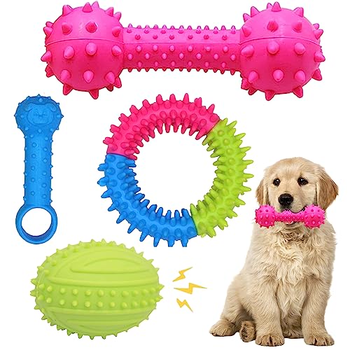 Omivine Puppy Toys for Teething, 4 Pack Dog Chew Toys for Puppy, Cute Dog Toys Puppies Teething Toys for Cleaning Teeth Outdoor Interactive Pet Dog Toys Set Soft Durable Puppy Chew Toys for Small Dogs