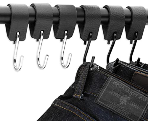 Brute Strength - Multifunctional Leather S-Hooks - Anthracite - 6 Pieces - S Shaped Hooks - Coat Hook - Leather Hooks - Leather s Hooks - Black s Hooks - Kitchen Hooks