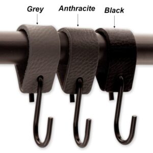 Brute Strength - Multifunctional Leather S-Hooks - Anthracite - 6 Pieces - S Shaped Hooks - Coat Hook - Leather Hooks - Leather s Hooks - Black s Hooks - Kitchen Hooks