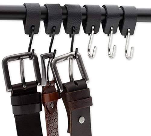 Brute Strength - Multifunctional Leather S-Hooks - Anthracite - 6 Pieces - S Shaped Hooks - Coat Hook - Leather Hooks - Leather s Hooks - Black s Hooks - Kitchen Hooks