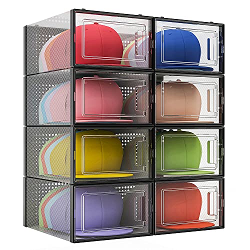 QualiapeX Hat Organizer for Baseball Caps, Hat Storage Box Showcase, Baseball Caps Collection Display Boxes Stackable, Dust-proof for Closet Cap Holder(Pack of 8)