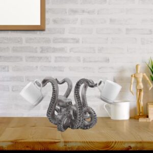 Silver Toned Octopus Mug Holder, Unique Kitchen Organization, Freestanding Tabletop Décor, Nautical Theme Decoration, 7.5 Inches