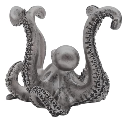 Silver Toned Octopus Mug Holder, Unique Kitchen Organization, Freestanding Tabletop Décor, Nautical Theme Decoration, 7.5 Inches