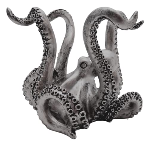 Silver Toned Octopus Mug Holder, Unique Kitchen Organization, Freestanding Tabletop Décor, Nautical Theme Decoration, 7.5 Inches