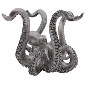 Silver Toned Octopus Mug Holder, Unique Kitchen Organization, Freestanding Tabletop Décor, Nautical Theme Decoration, 7.5 Inches