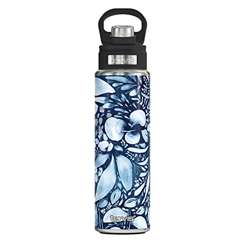 Tervis CreativeIngrid-Navy Full Flower Water, 24oz wide Mouth Bottle, Stainless Steel