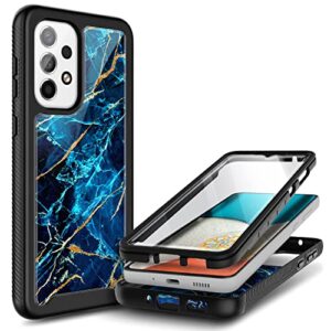 nznd case for samsung galaxy a53 5g with [built-in screen protector], full-body protective shockproof rugged bumper cover, impact resist durable phone case (marble design sapphire)