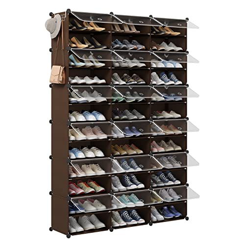 MAGINELS 72-Pair Shoe Rack Organizer Expandable Free Standing Stackable Space Saving Storage Cabinet for Entryway, Hallway and Closet, Brown