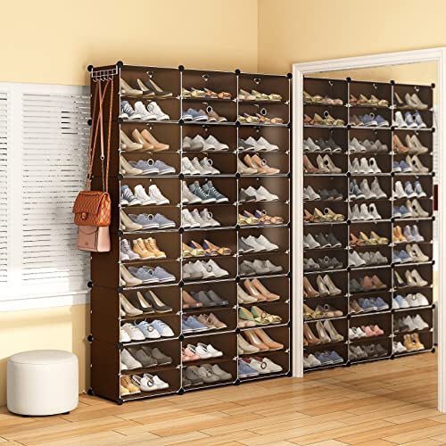 MAGINELS 72-Pair Shoe Rack Organizer Expandable Free Standing Stackable Space Saving Storage Cabinet for Entryway, Hallway and Closet, Brown