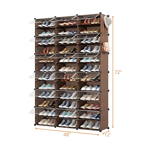 MAGINELS 72-Pair Shoe Rack Organizer Expandable Free Standing Stackable Space Saving Storage Cabinet for Entryway, Hallway and Closet, Brown