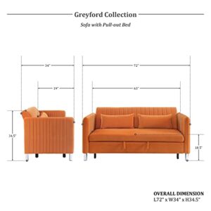 Lexicon Greyford Convertible Studio Sofa with Pull-Out Bed, Orange