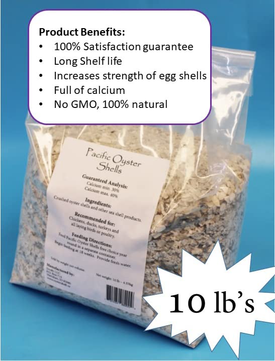 Pacific Oyster Shells - Crushed Oyster Shell Calcium Supplement for Egg-Laying Poultry (Chickens & Ducks) (10)