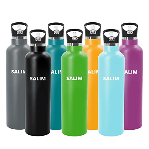 SALIM Water bottle stainless steel with straw. Insulated double walled 1L thermos keeps drinks hot for up to 12 hours and cold 24 hours. Bpa free. Metal bottles. good gift. (Green)