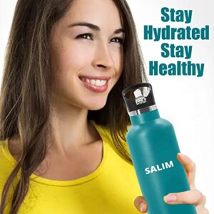 SALIM Water bottle stainless steel with straw. Insulated double walled 1L thermos keeps drinks hot for up to 12 hours and cold 24 hours. Bpa free. Metal bottles. good gift. (Green)