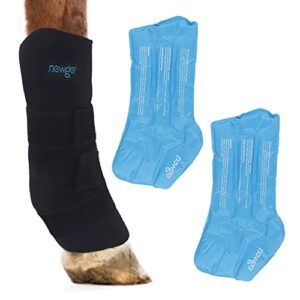 newgo horse ice pack reusable horse leg wrap for injury, cooling horse knee wrap full coverage leg ice boot cold pack 1 wrap with 2 gel packs for knee, legs, boots, and hooves