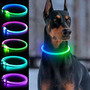 light up dog collars, multi-color usb rechargeable dlitk led dog collar 1 count, tpu cuttable size glow collar for dogs, dog collar light for large medium small dogs walking at night (green+blue)