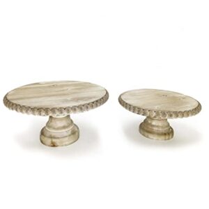 First of a Kind Unique Round Wood Tray - Set of 2 Beaded pedestals Wooden Trays, 12.5" Creative Small Wood Tray Decor - Decorative Tray for Home & Kitchen Decor (Whitewashed)