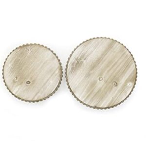 First of a Kind Unique Round Wood Tray - Set of 2 Beaded pedestals Wooden Trays, 12.5" Creative Small Wood Tray Decor - Decorative Tray for Home & Kitchen Decor (Whitewashed)