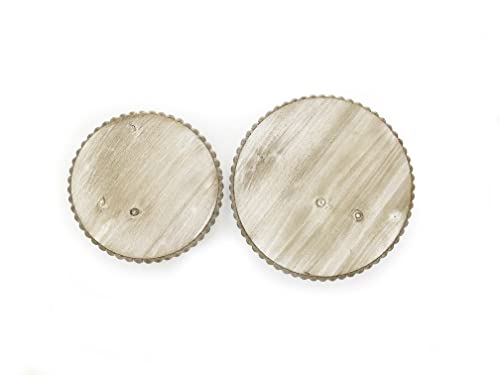 First of a Kind Unique Round Wood Tray - Set of 2 Beaded pedestals Wooden Trays, 12.5" Creative Small Wood Tray Decor - Decorative Tray for Home & Kitchen Decor (Whitewashed)