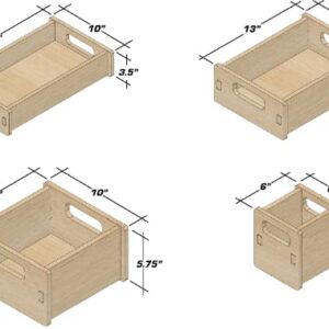 Bush Acres DANI- Montessori Storage Bins Set of 4 - Wooden Storage Boxes - Unfinished wood crate containers for organizing and storing