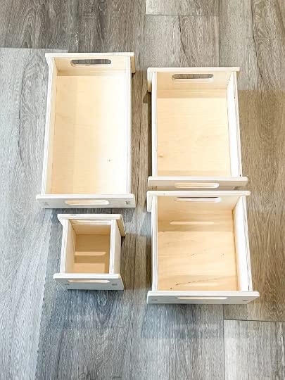 Bush Acres DANI- Montessori Storage Bins Set of 4 - Wooden Storage Boxes - Unfinished wood crate containers for organizing and storing