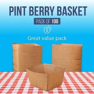 IDL Packaging Pint Berry Basket, Brown (Pack of 100) - Strong and Food-Safe Cardboard Containers for Freezing or Storing Small Fruits - Perfect Farmers Market Supplies