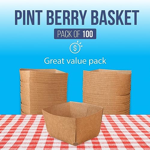 IDL Packaging Pint Berry Basket, Brown (Pack of 100) - Strong and Food-Safe Cardboard Containers for Freezing or Storing Small Fruits - Perfect Farmers Market Supplies