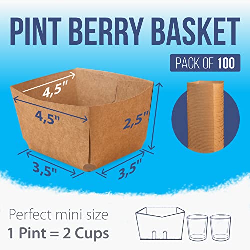 IDL Packaging Pint Berry Basket, Brown (Pack of 100) - Strong and Food-Safe Cardboard Containers for Freezing or Storing Small Fruits - Perfect Farmers Market Supplies