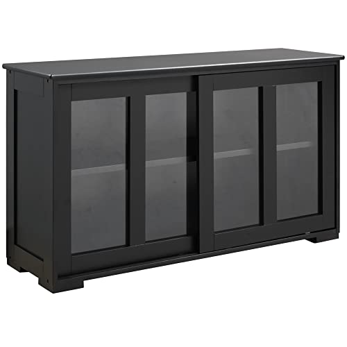 HOMCOM Sideboard Buffet Cabinet, Stackable Credenza, Coffee Bar Cabinet with Sliding Glass Door and Adjustable Shelf, Black