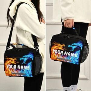 KFBE Custom Name Water Fire Dragon Lunch Box Insulated, Lunch Bags Cooler Tote Bag with Removable Shoulder Strap for Boy one size