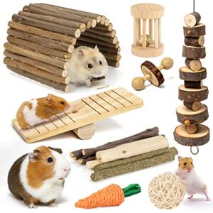 sofier hamster, guinea pig toys accessories natural chews for teeth rabbit bunny rat chinchilla hideout ball apple wood timothy hay sticks