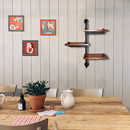 FORIVE Industrial Pipe Shelving, Metal Pipe Wall Floating Shelves with Solid Wood Planks, 3 Layer Steampunk Hanging Bookshelf for Bathroom Bedroom Office Living Room Kitchen Bar Decor