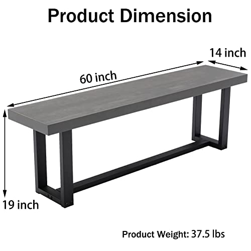 Farmhouse Wooden Bench, 60 inch Wooden Dining for Dining Room Kitchen Entryway, Indoor Outdoor Industrial Kitchen Table Bench Seating with Metal Frame