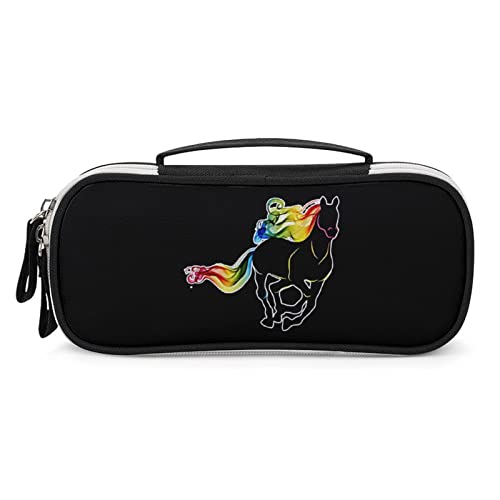 Colorful Horse Printed Pencil Case Bag Stationery Pouch with Handle Portable Makeup Bag Desk Organizer